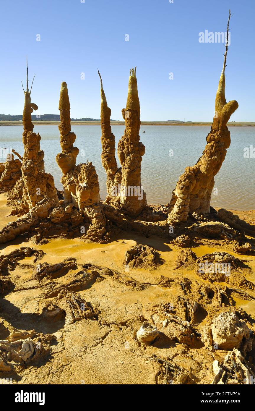 strange figures in a mineral lake Stock Photo - Alamy