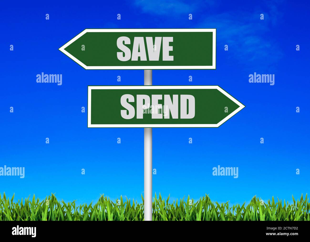 Save and spend pole sign Stock Photo - Alamy