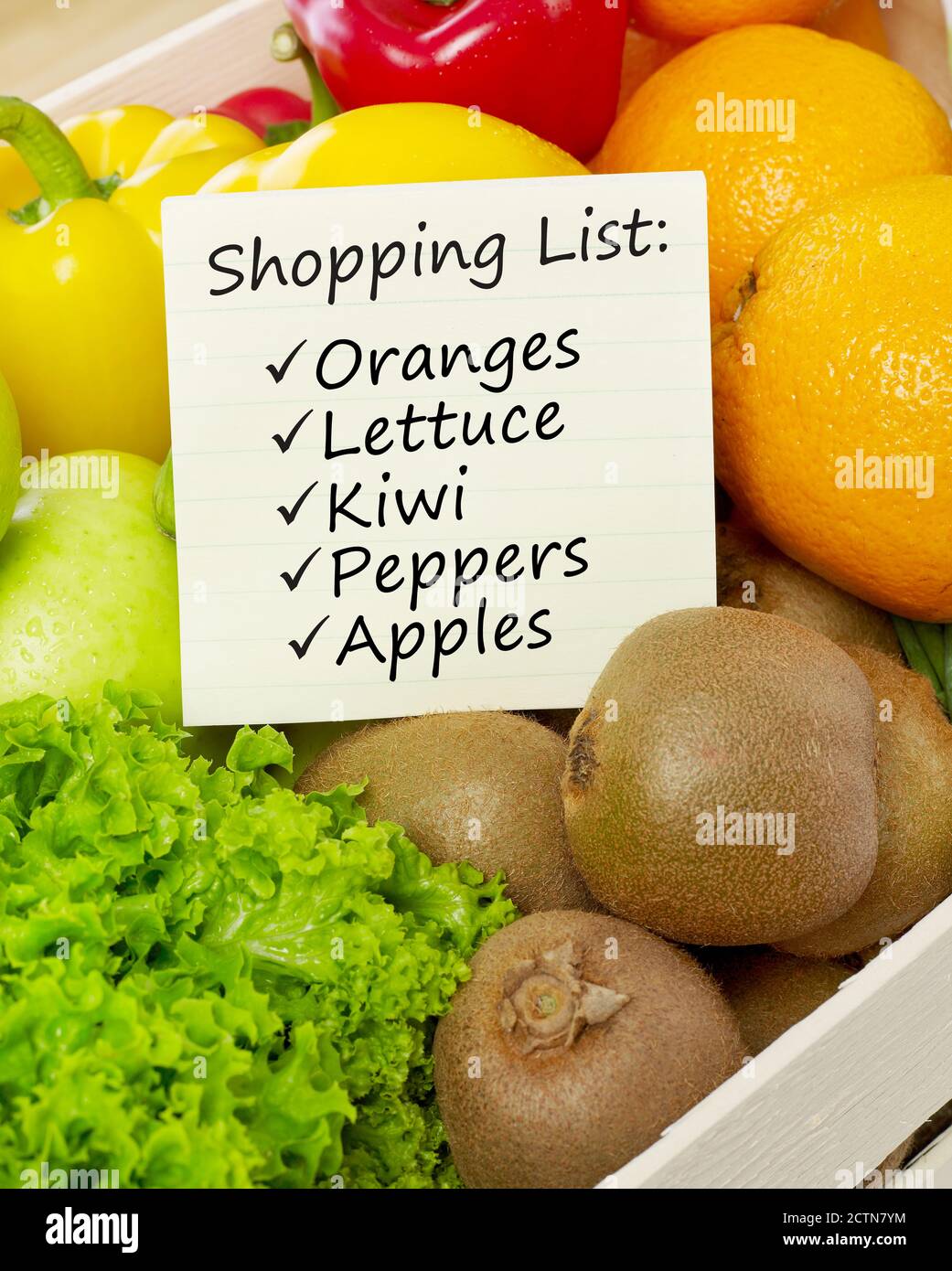 Shopping list on fruits and vegetable Stock Photo - Alamy