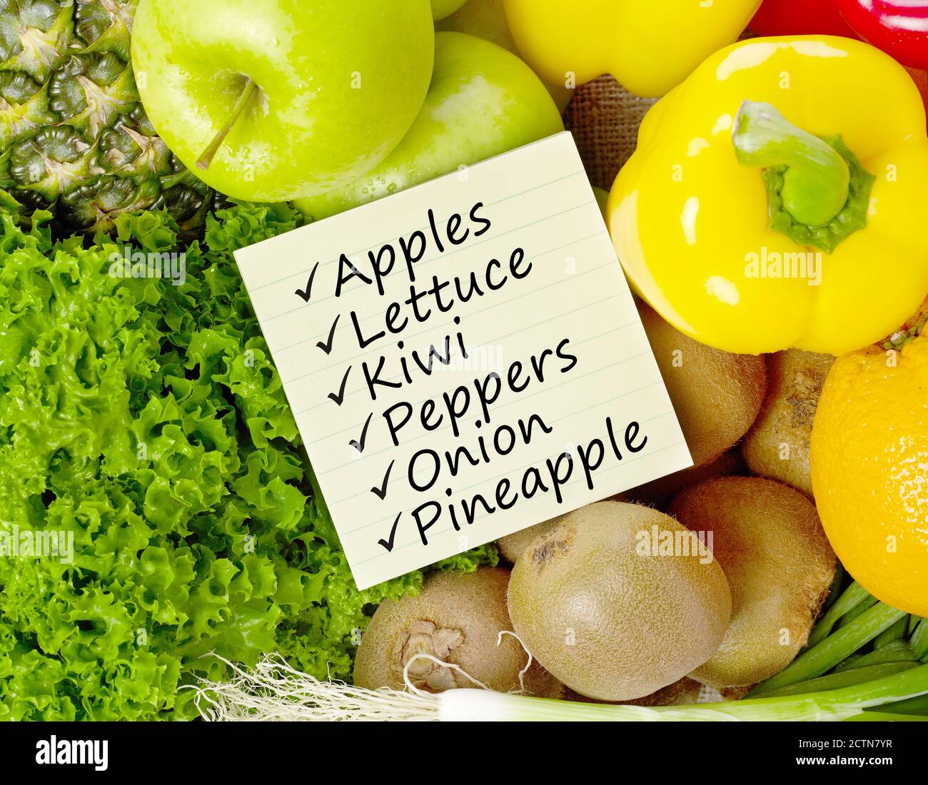 Shopping list on fruits and vegetable Stock Photo - Alamy