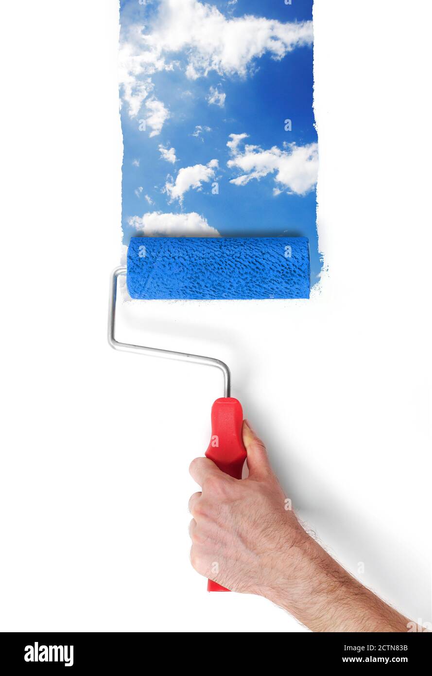 Hand with paintbrush painting the sky, isolated on white Stock Photo ...