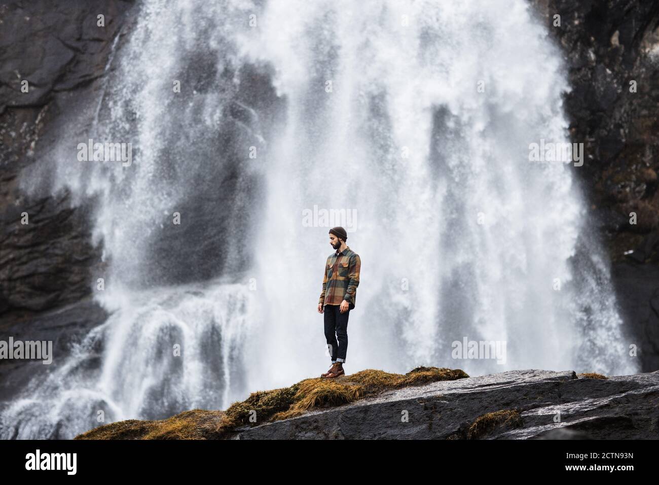 Male tourist winter waterfall in hi-res stock photography and images ...