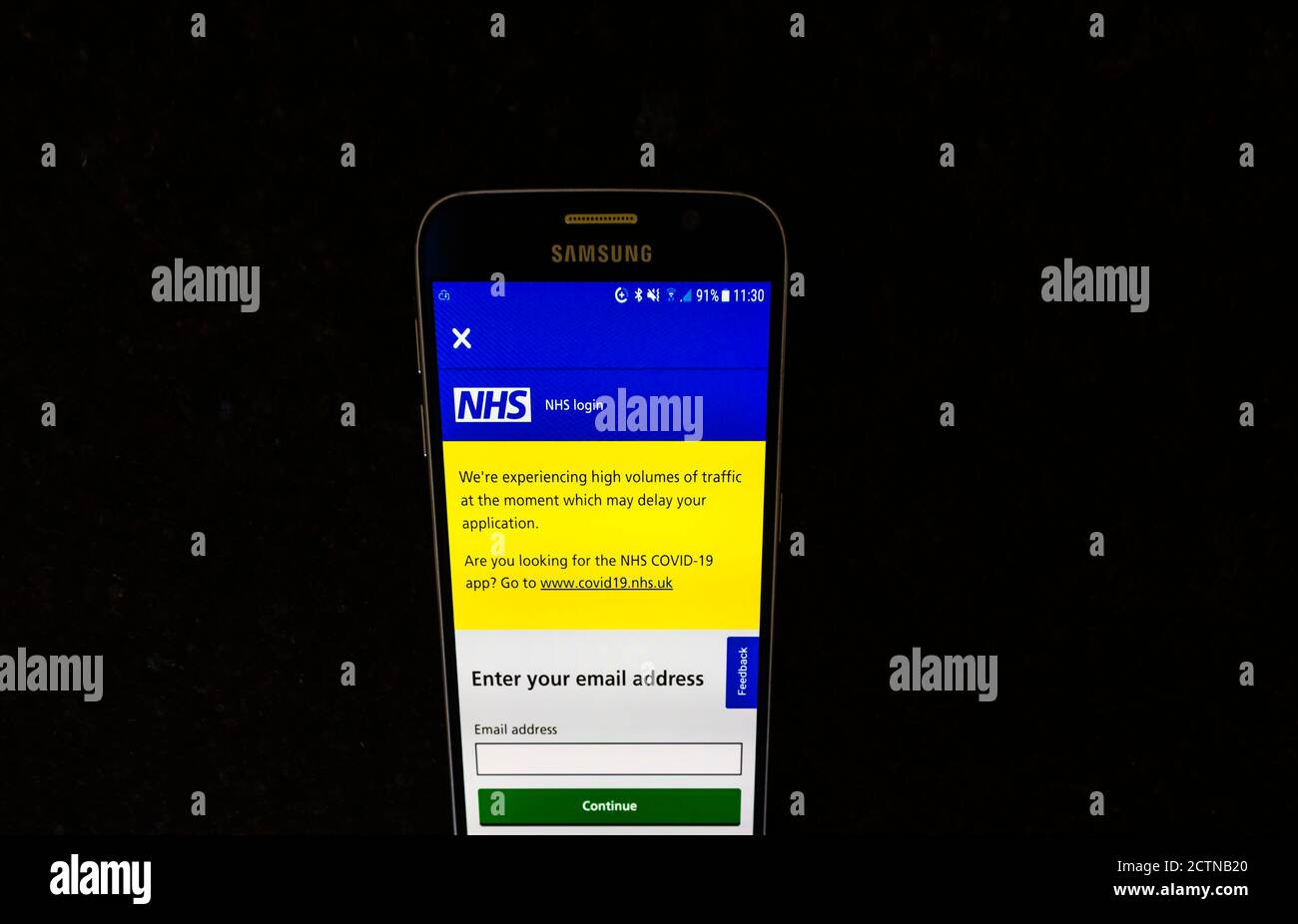 The NHS Track and Trace app on the screen of an Android mobile phone ...