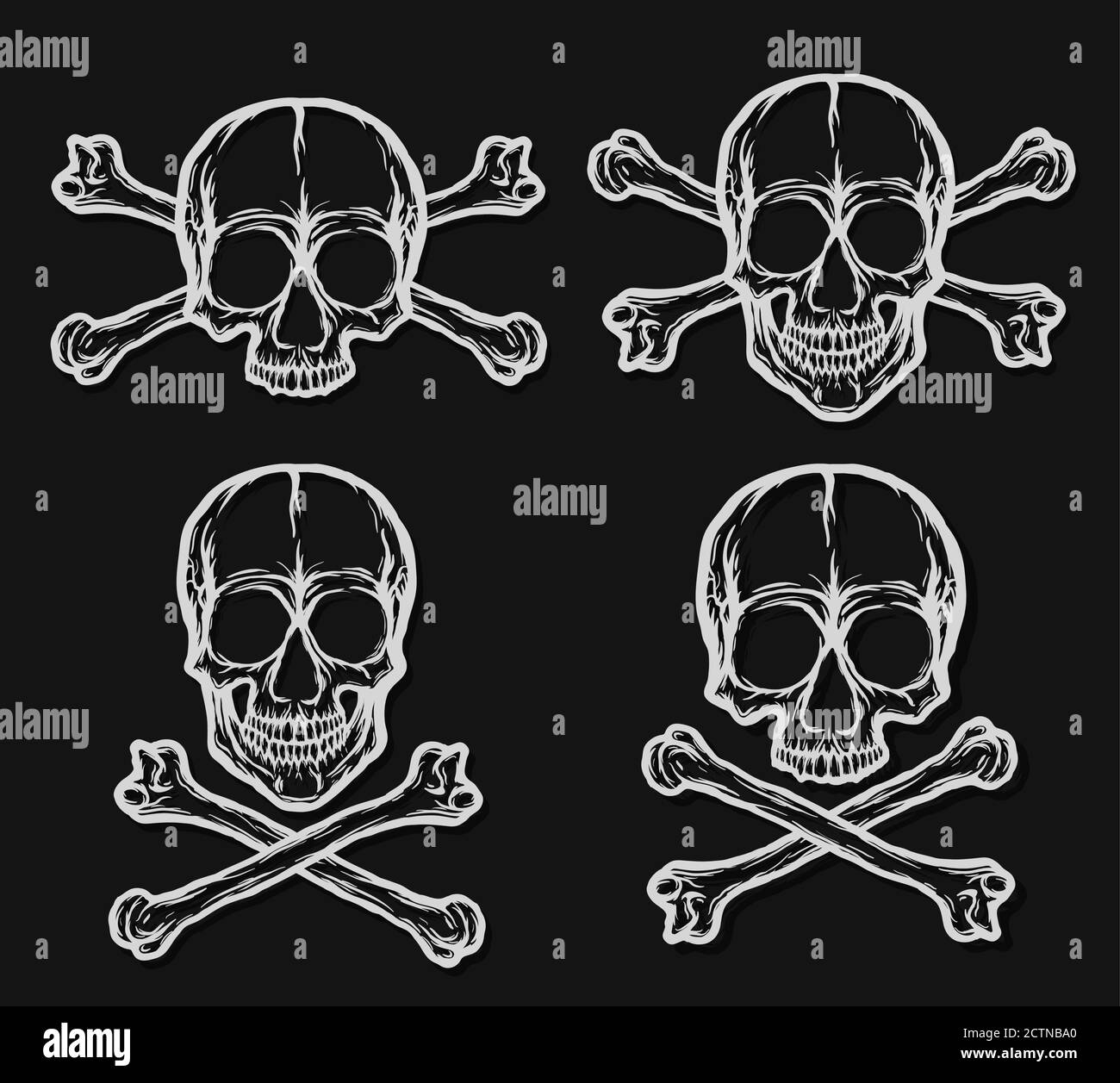 Human skulls with crossbones vector set on black background Stock ...