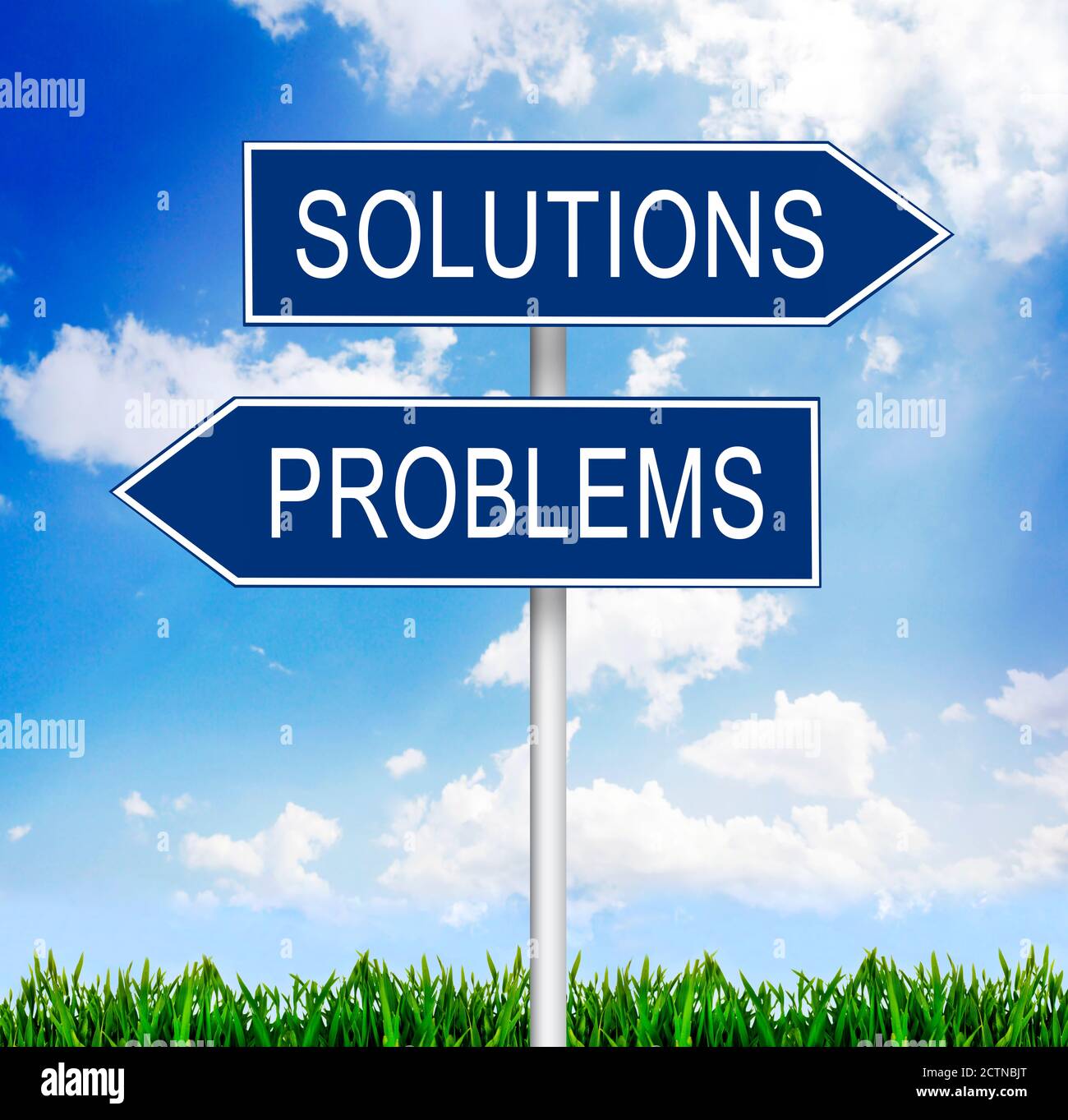 Solution vs problems pole sign Stock Photo - Alamy