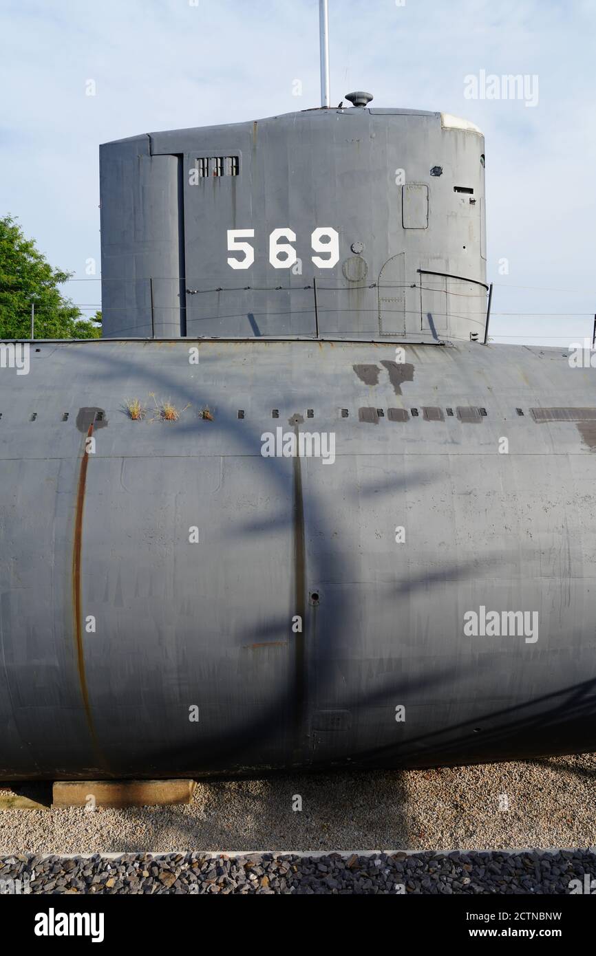 PORTSMOUTH, NH –7 AUG 2020- View of the U.S.S. Albacore submarine, a ...