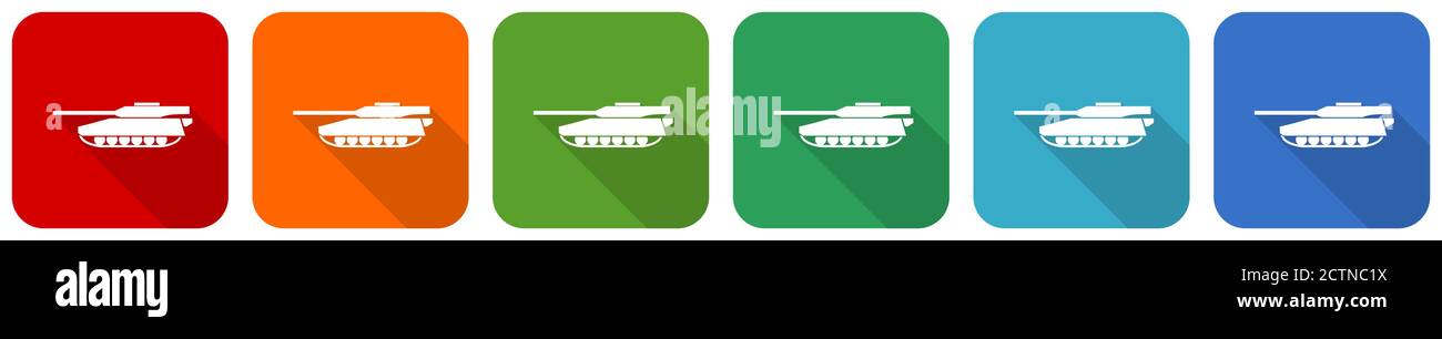 Tank, army, military, war vehicle icon set, flat design vector ...