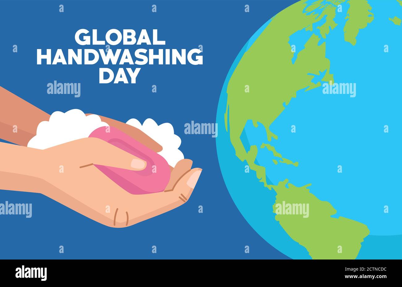 global handwashing day campaign with hands and soap bar in earth planet ...