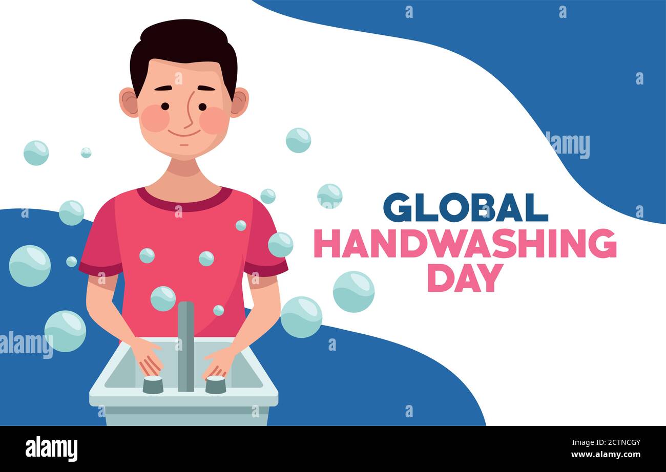 Global Handwashing Day Campaign With Man Washing Hands In Bathroom