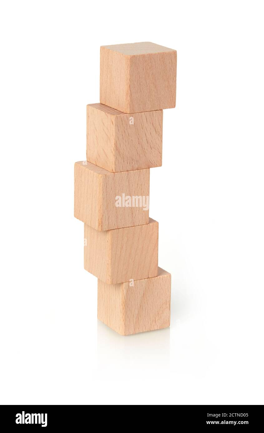 Wooden blocks stack, white background Stock Photo - Alamy