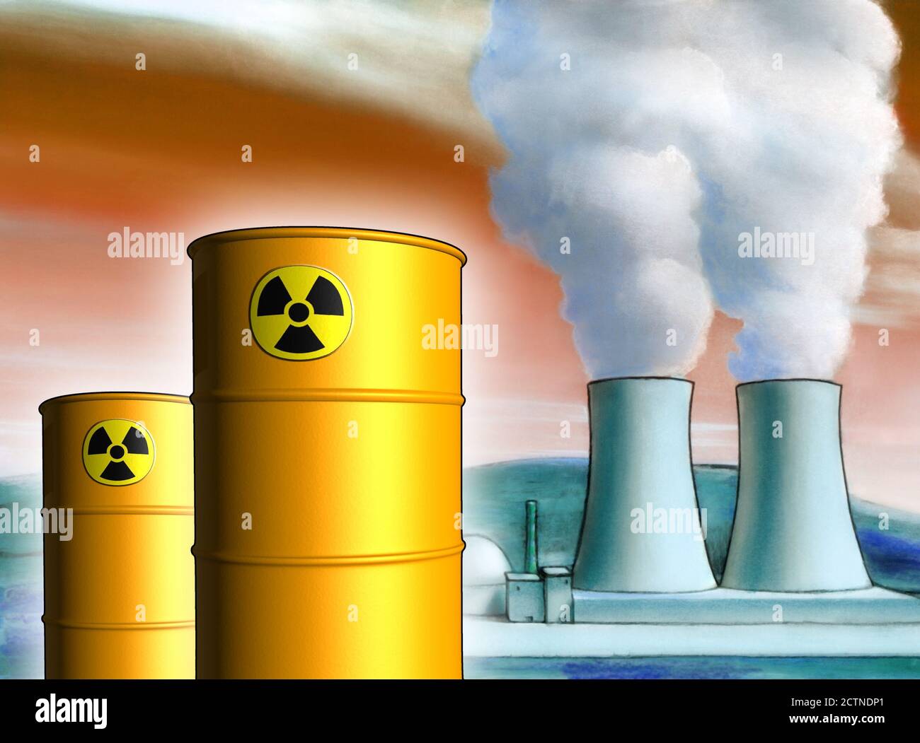 Radioactive waste from a nuclear power plant. Mixed media illustration Stock Photo - Alamy