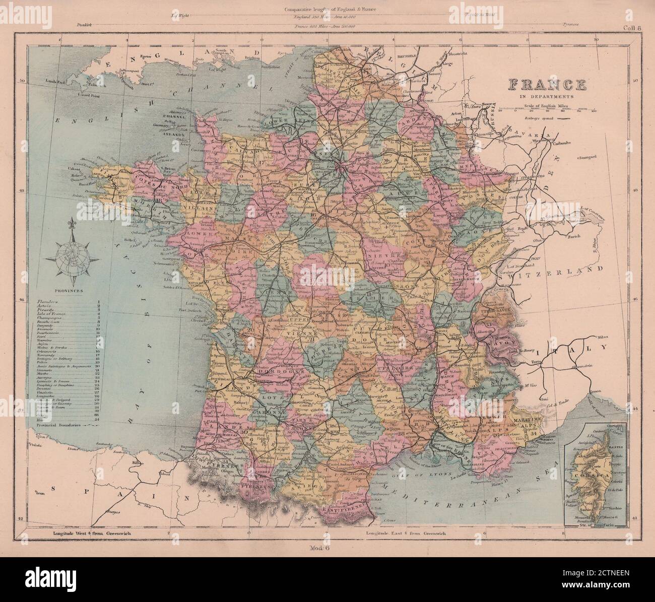 France in departments w/o Alsace Lorraine. Includes Geneva. HUGHES 1876 ...