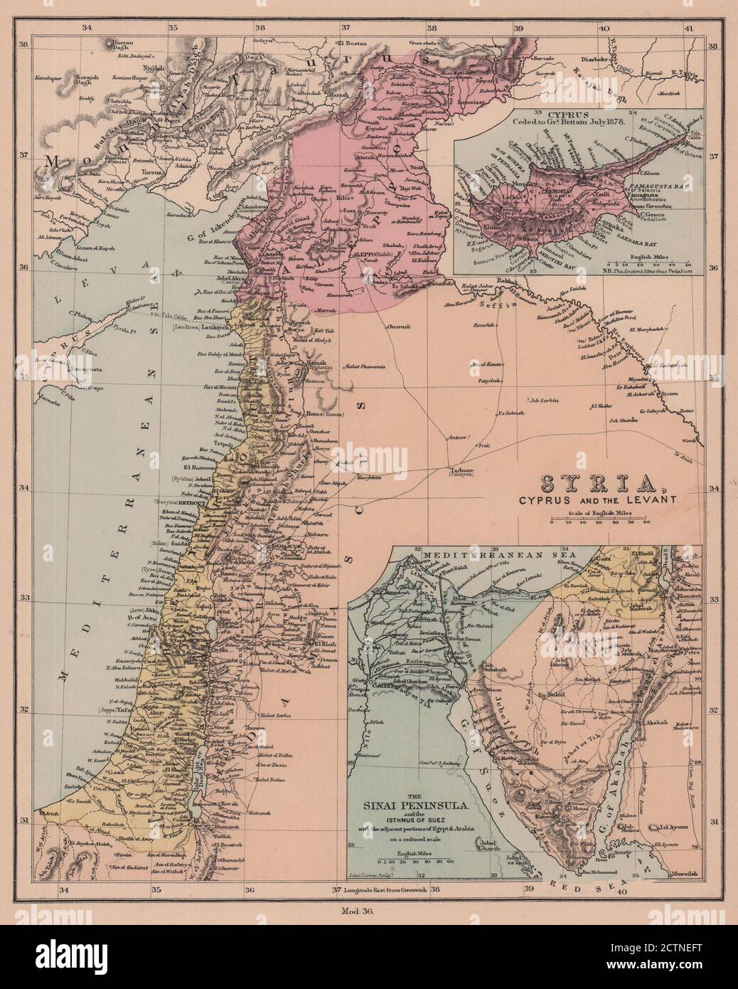 Syria, Cyprus and the Levant. Sinai Peninsula. HUGHES 1876 old antique ...