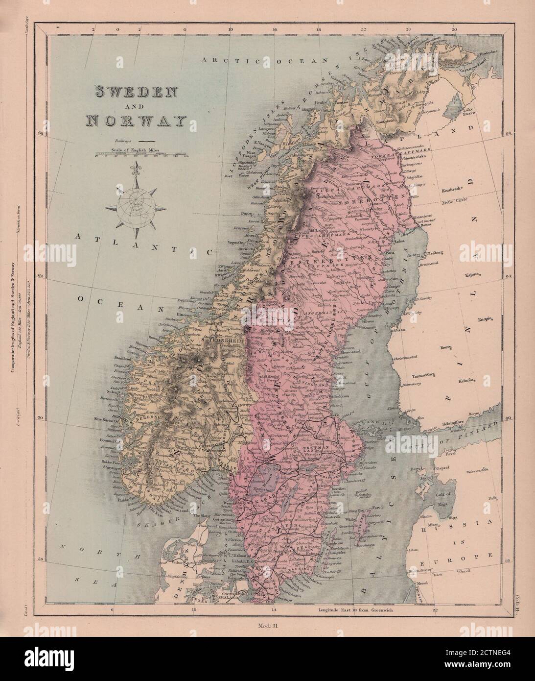 Sweden and Norway. Scandinavia. Railways. HUGHES 1876 old antique map ...
