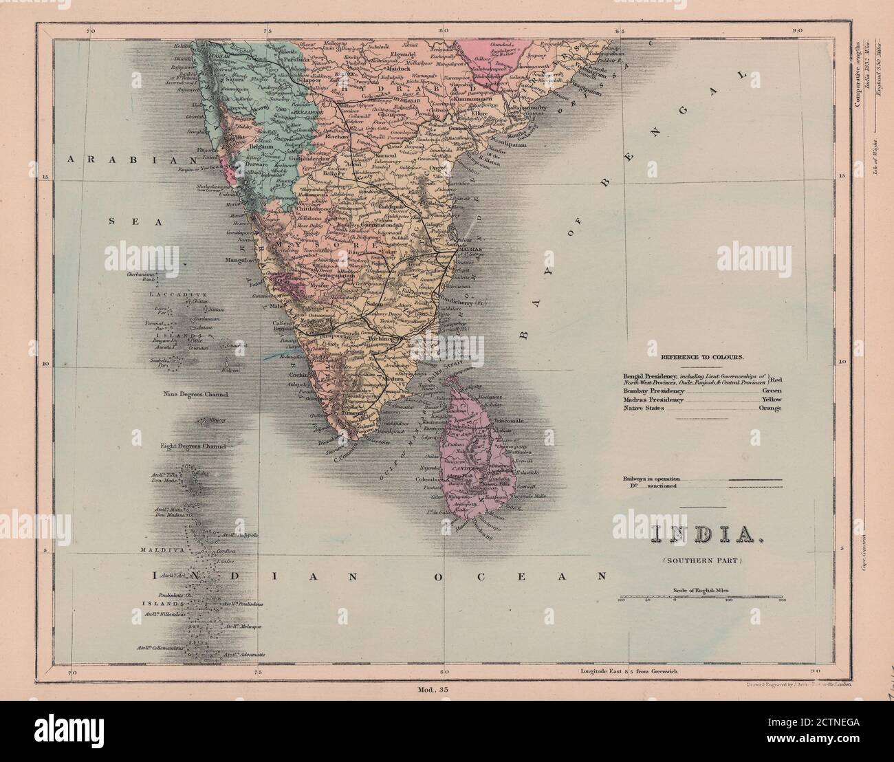 Southern India, Ceylon/Sri Lanka & the Maldives. HUGHES 1876 old ...