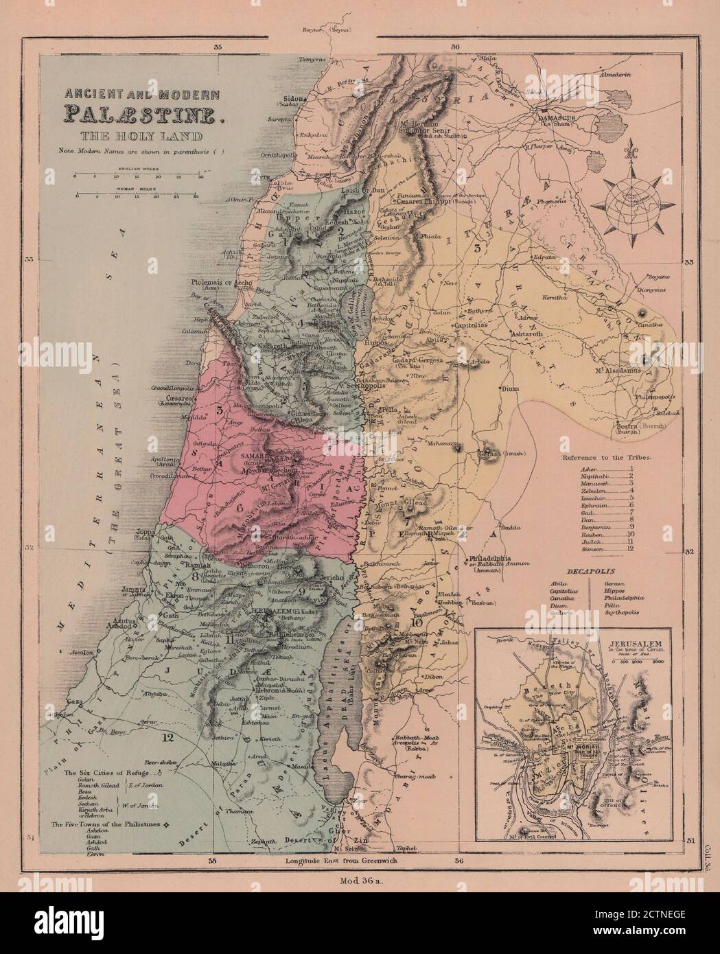 Ancient & Modern Palestine. Holy Land. Jerusalem time of Christ. HUGHES ...
