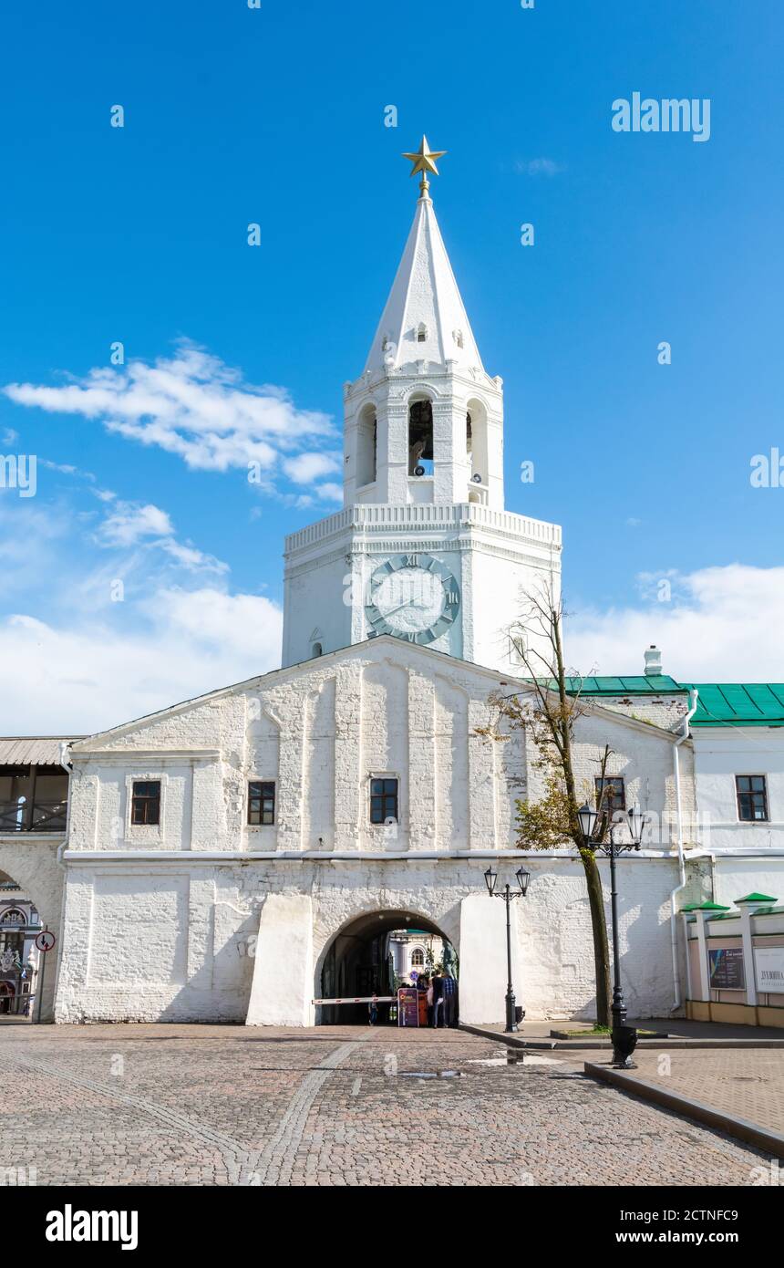 Kazan, Russia – June 27, 2017. Spasskaya Tower in the Kazan Kremlin ...