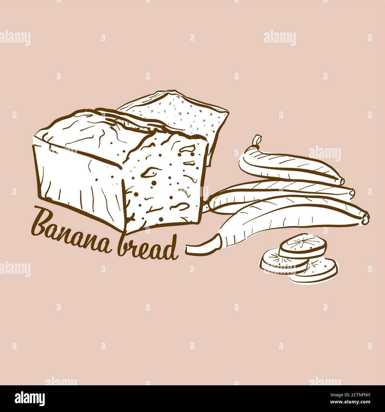 Hand-drawn Banana bread bread illustration. Sweet bread, usually known ...