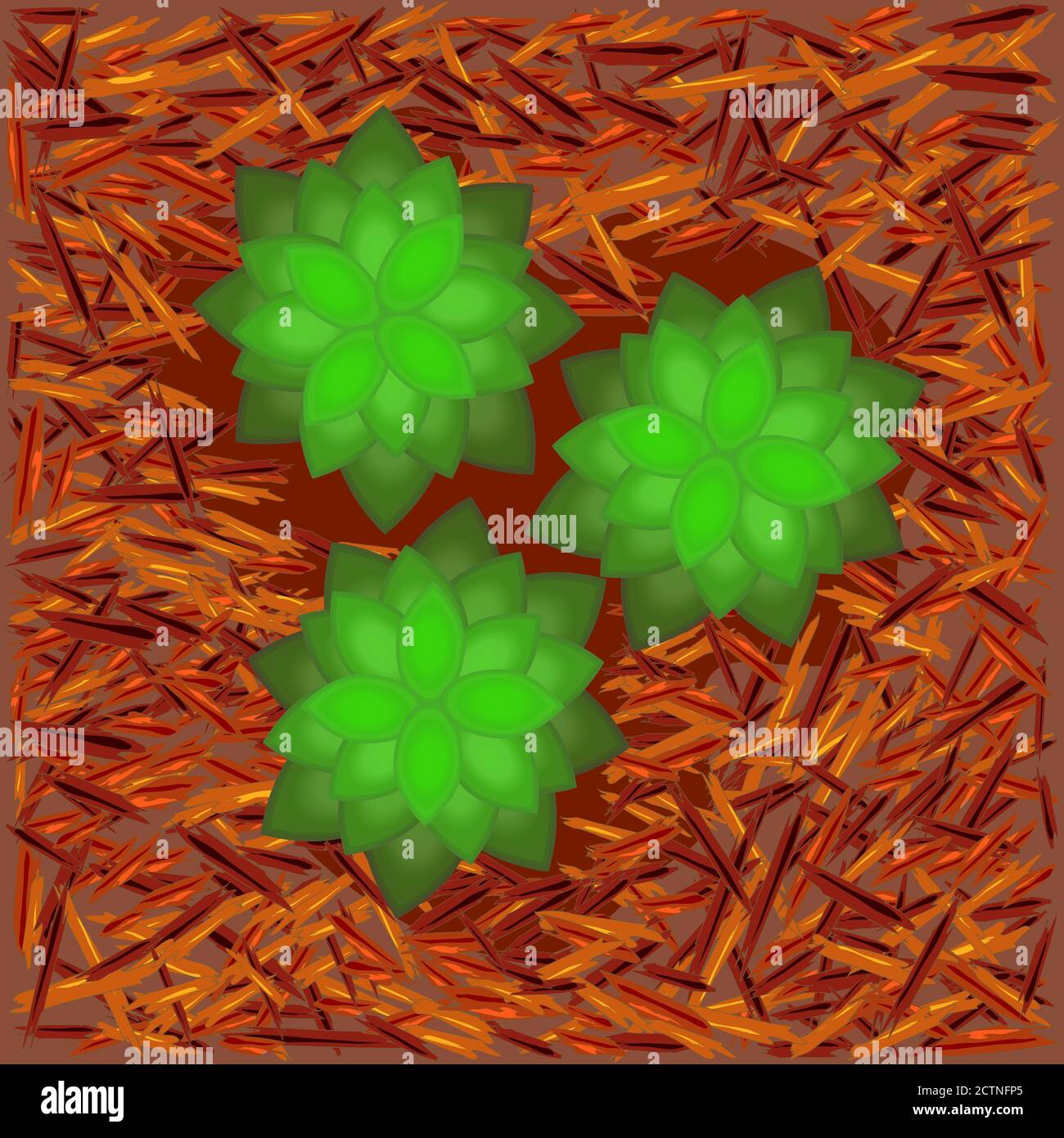 Red mulch and flowers. Bright mulch for flower beds using natural pine ...