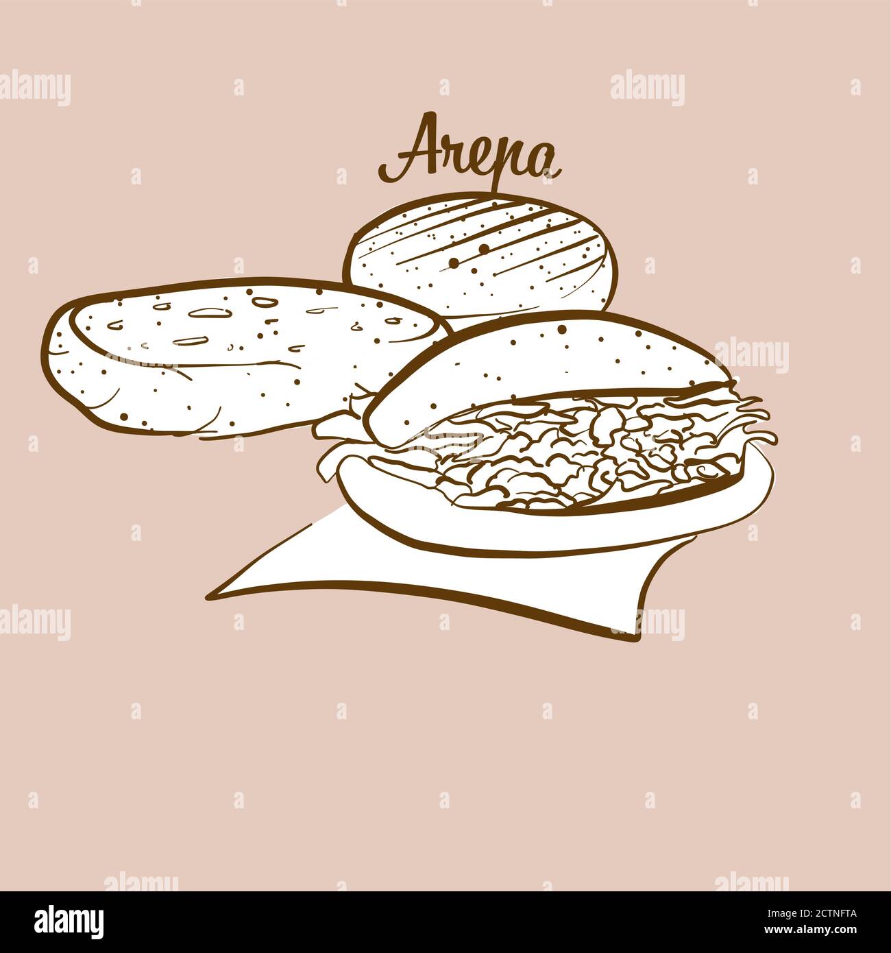 Hand-drawn Arepa bread illustration. Cornbread, usually known in South ...