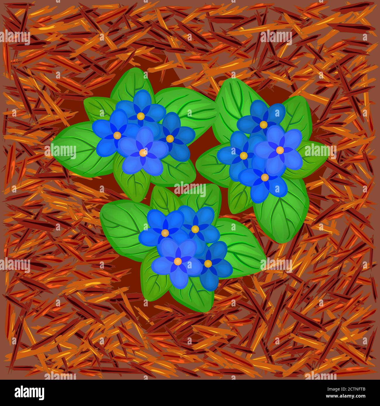 Red mulch and flowers. Bright mulch for flower beds using natural pine ...