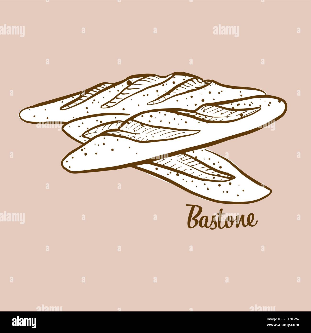 Hand-drawn Bastone bread illustration. Yeast bread, usually known in ...