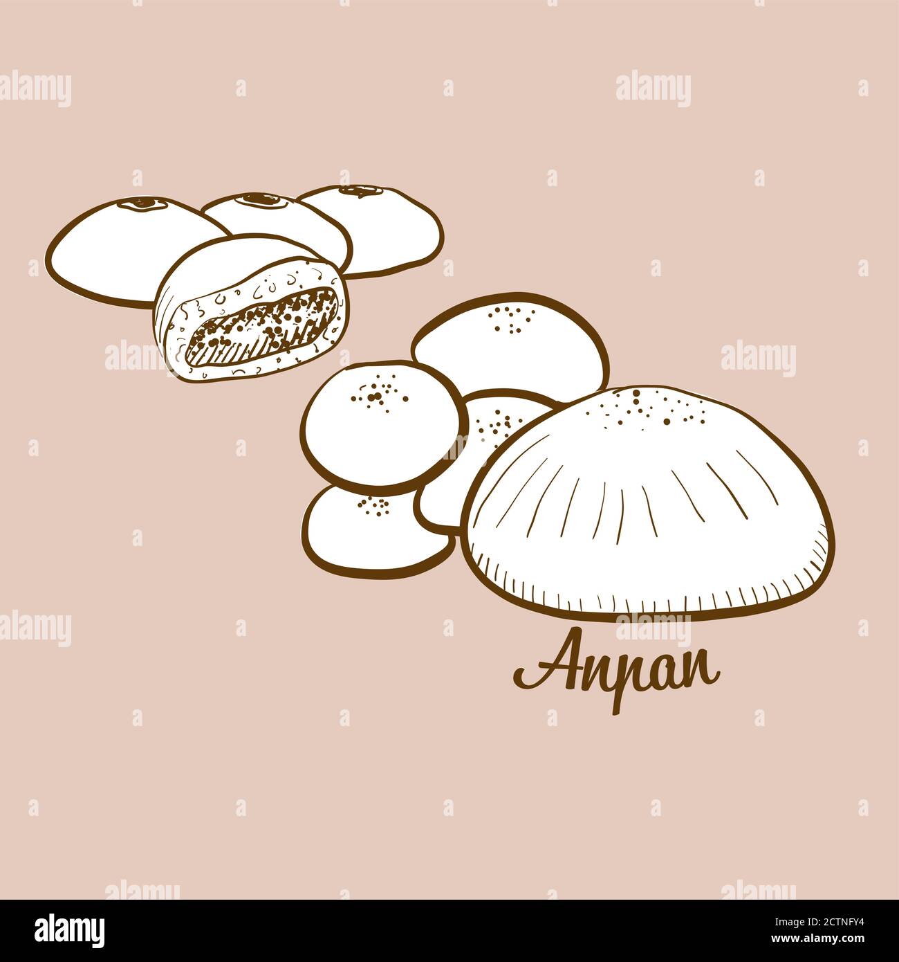 Hand-drawn Anpan bread illustration. Sweet bun, usually known in Japan ...