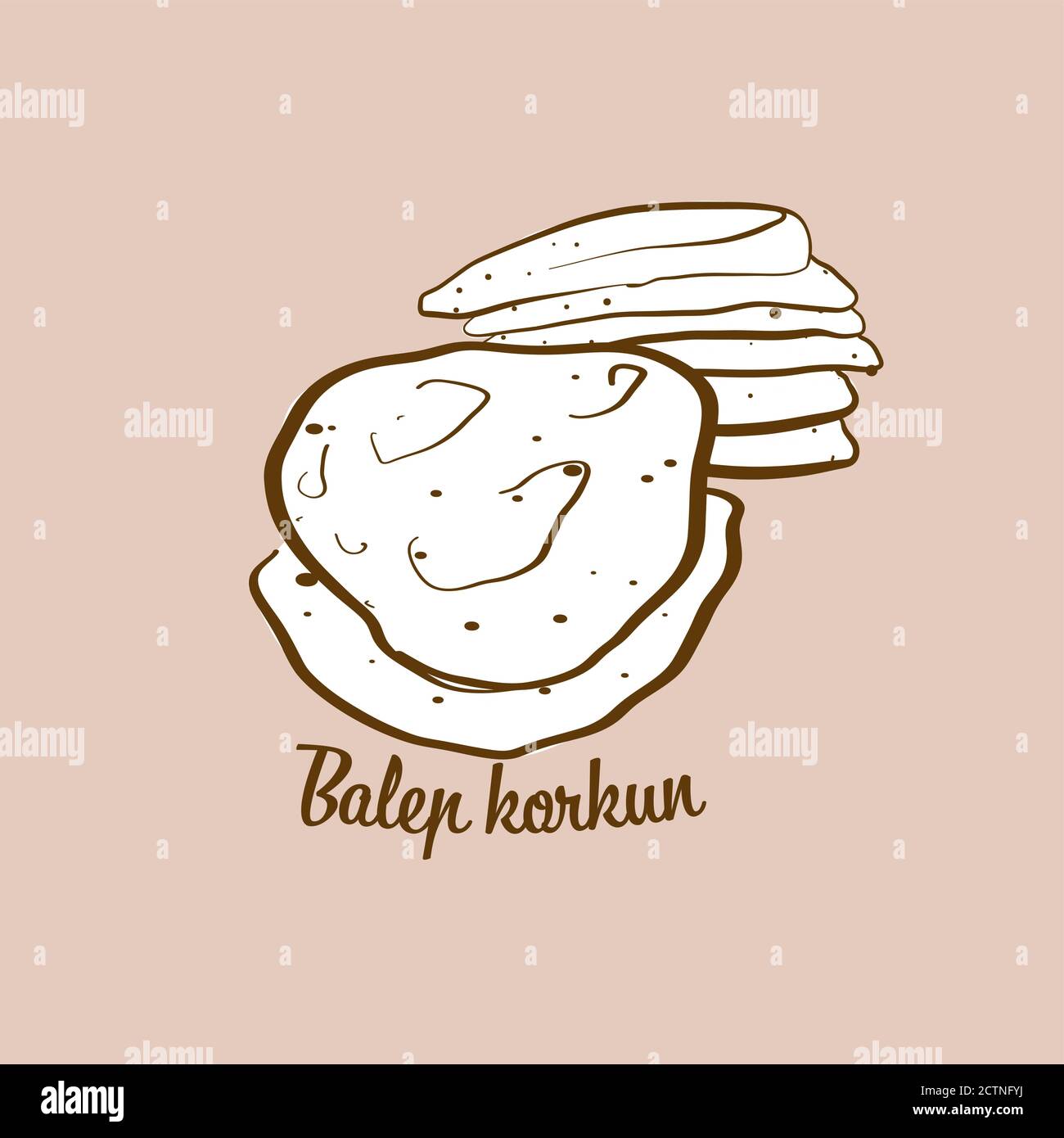 Hand-drawn Balep korkun bread illustration. Flatbread, usually known in ...