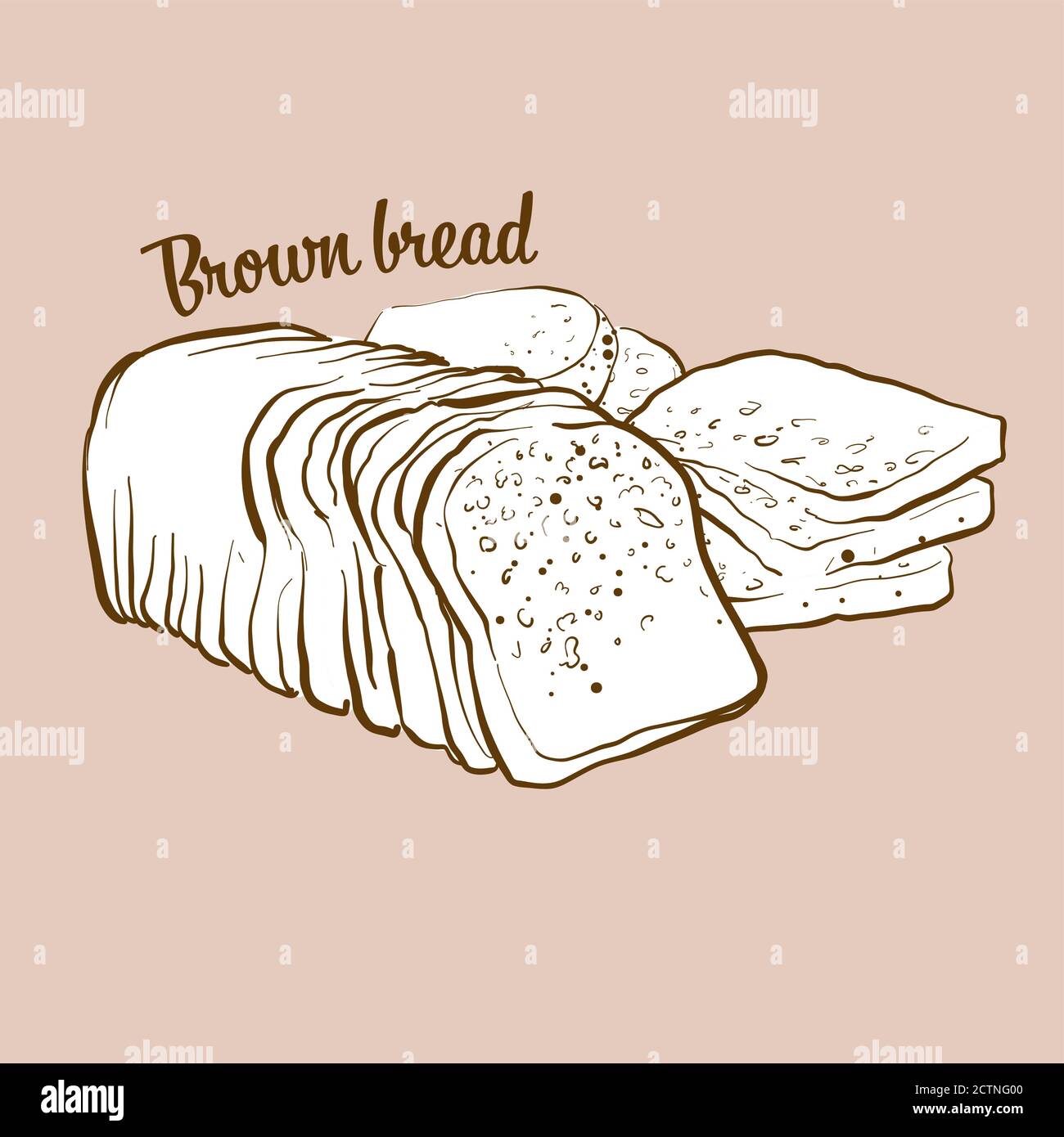 Hand-drawn Brown bread bread illustration. Rye or wheat bread, usually ...