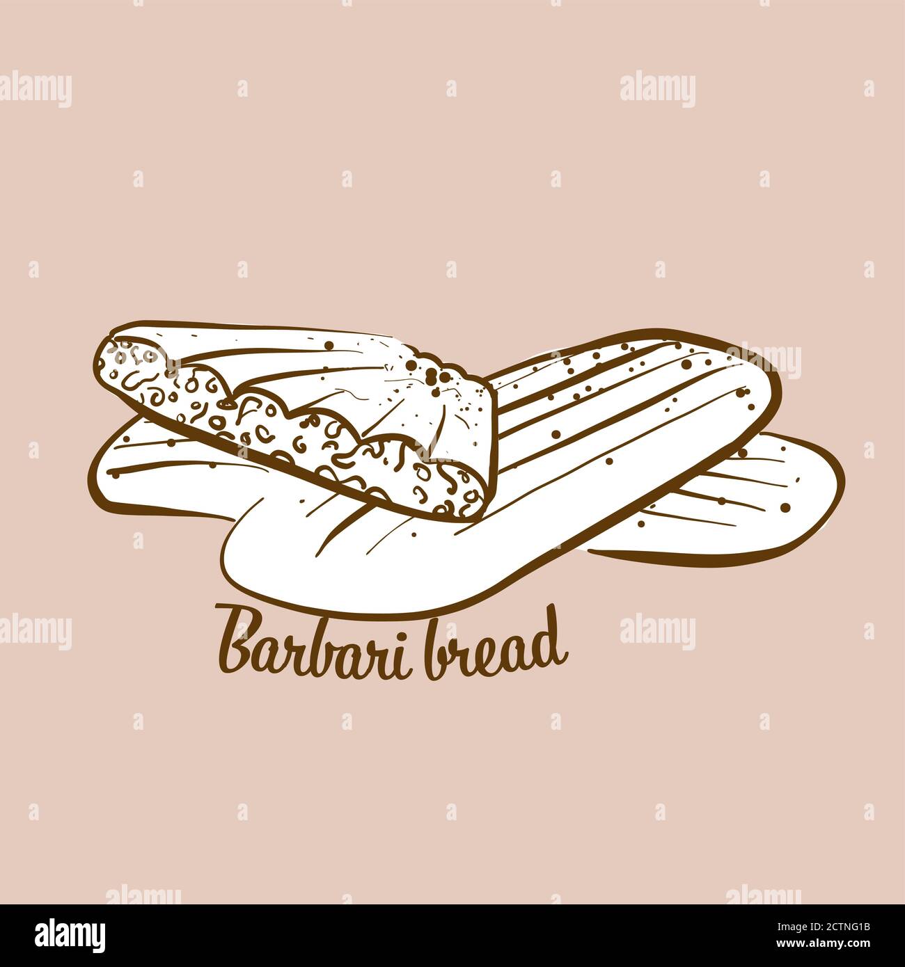 Hand-drawn Barbari bread bread illustration. Flatbread, usually known ...