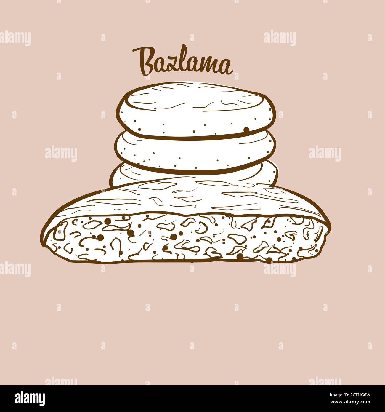 Hand-drawn Bazlama bread illustration. Flatbread, usually known in ...