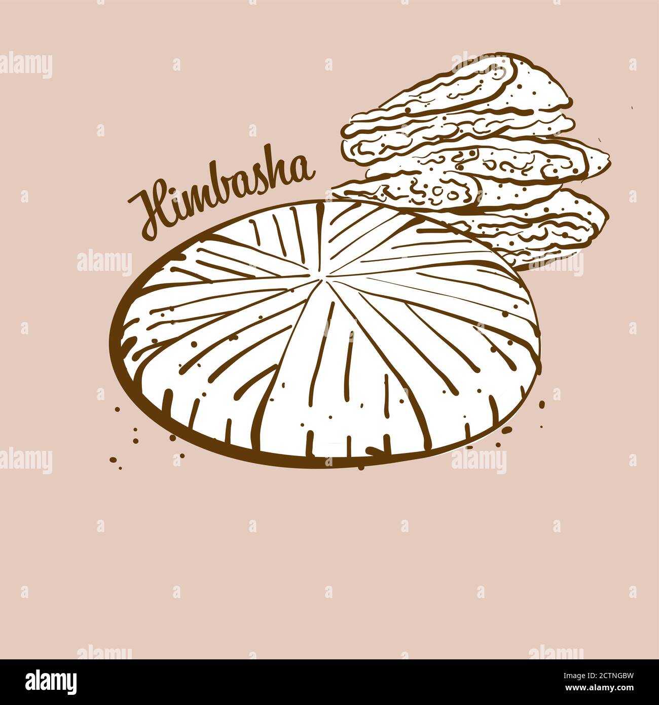 Hand-drawn Himbasha bread illustration. Flatbread, usually known in ...