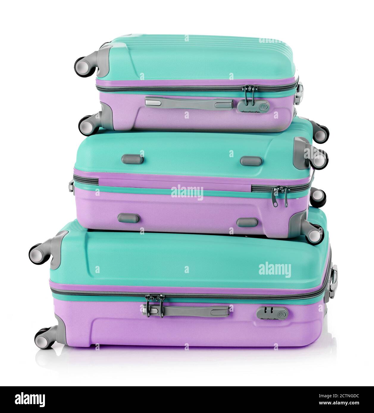 Suitcases stack isolated on white Stock Photo - Alamy