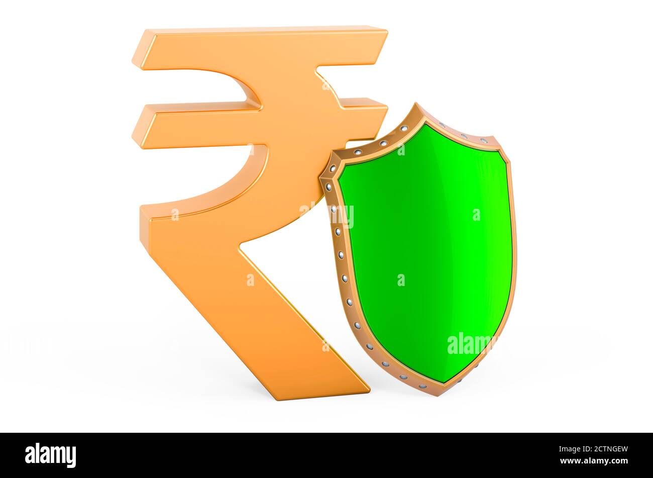 Rupee symbol with shield, financial insurance and business stability ...