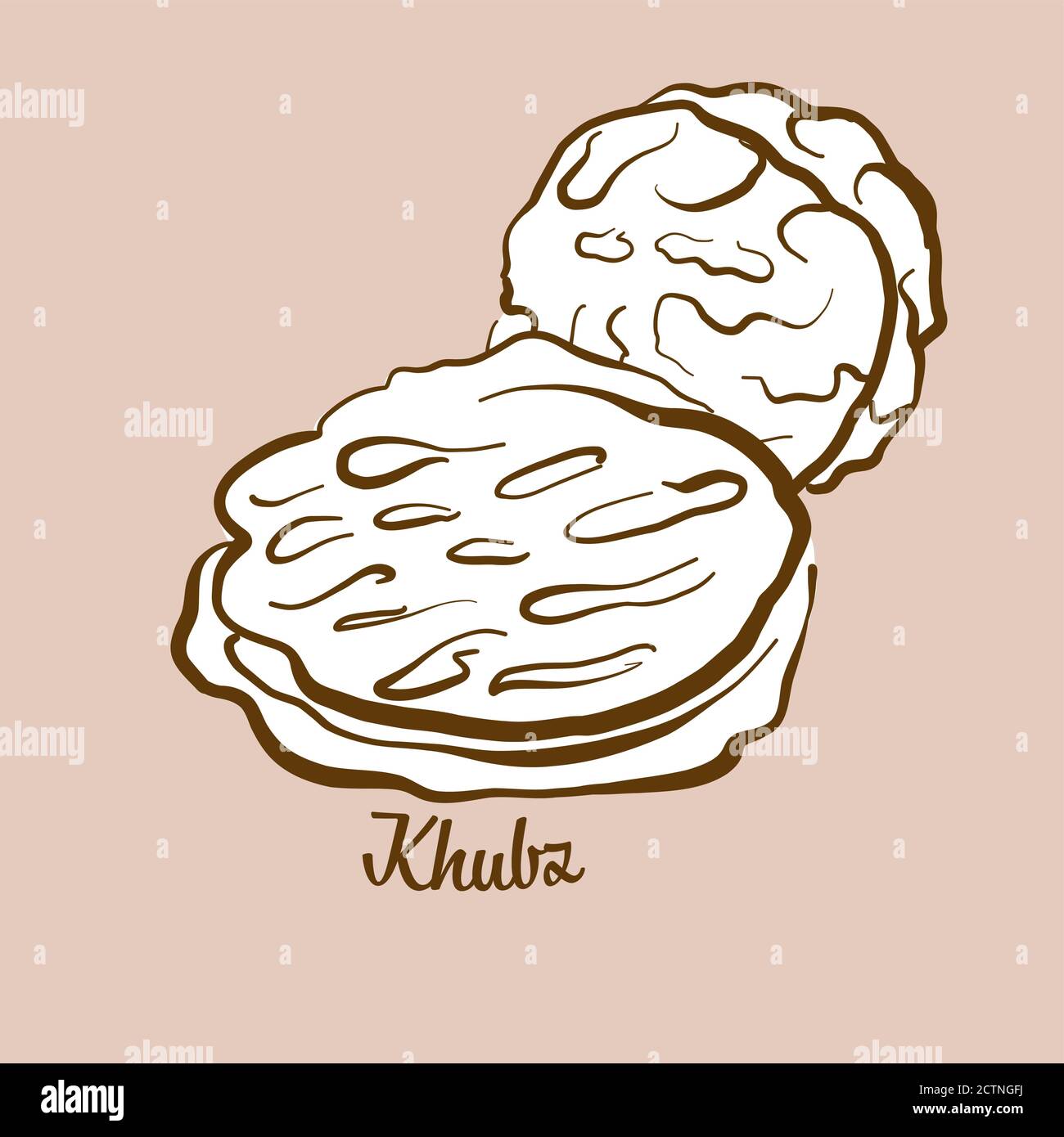 Hand-drawn Khubz bread illustration. Flatbread, usually known in Arab ...