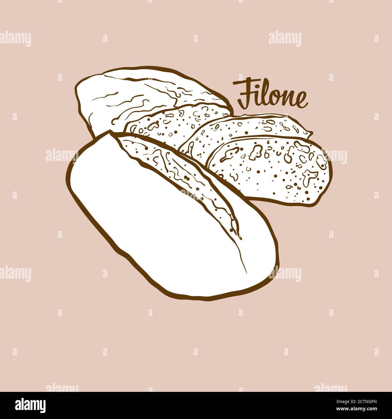 Hand-drawn Filone bread illustration. Leavened, usually known in Italy ...