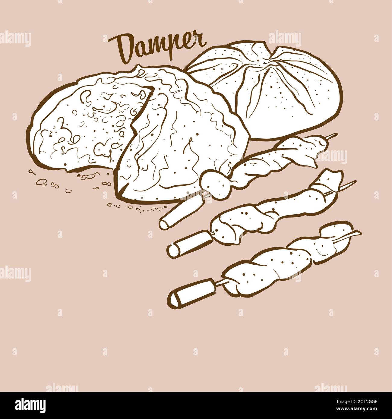 Hand-drawn Damper bread illustration. Soda bread, usually known in ...