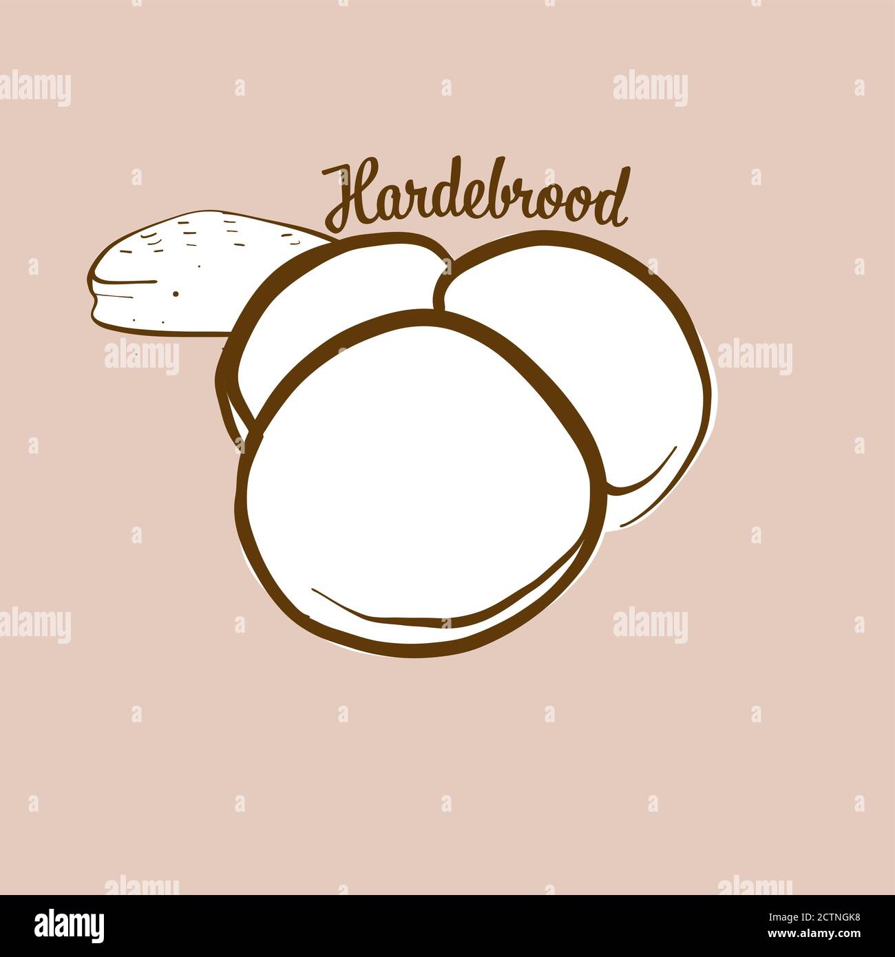 Hand-drawn Hardebrood bread illustration. Flatbread, usually known in ...