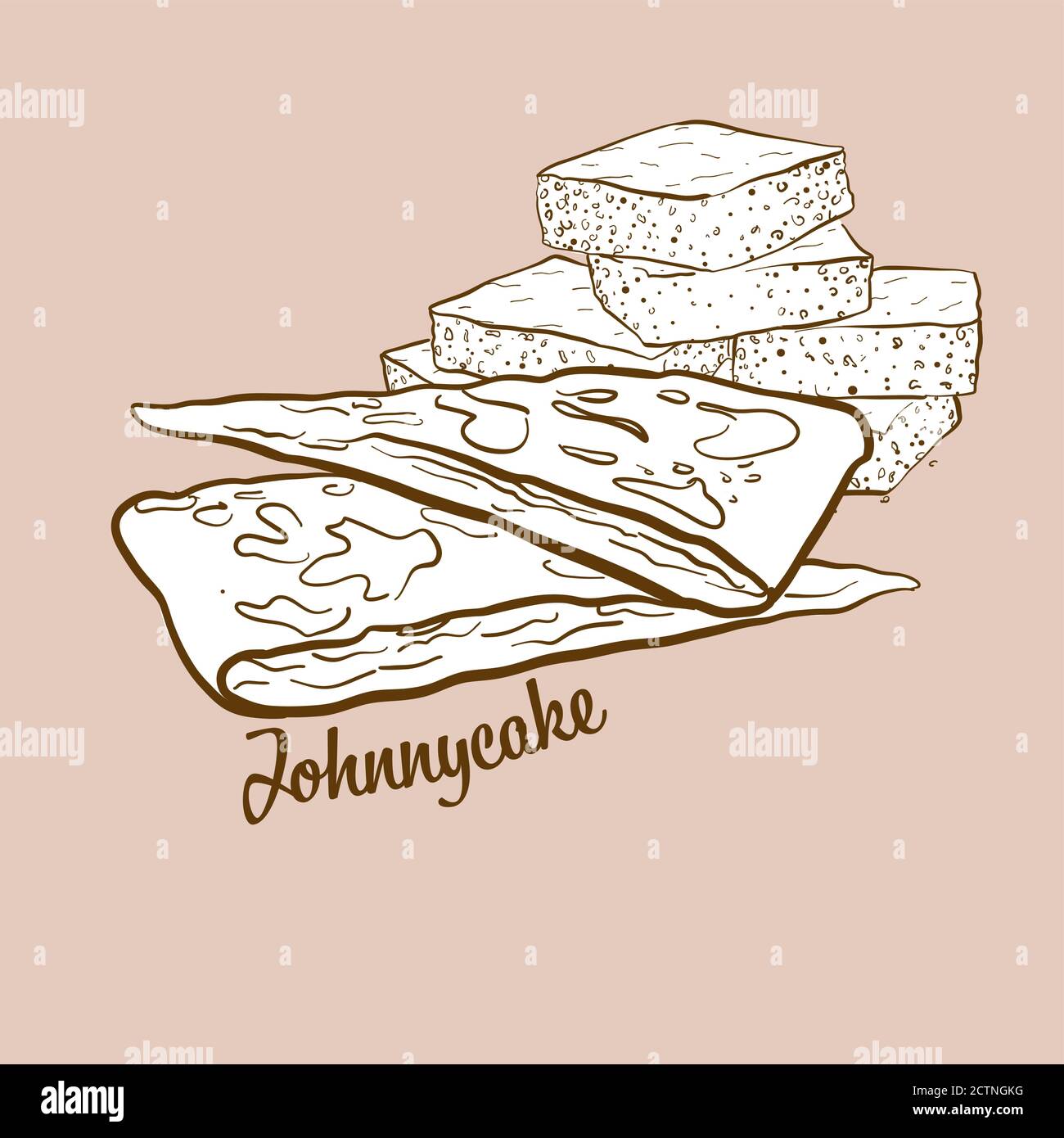 Hand-drawn Johnnycake bread illustration. Flatbread, usually known in ...