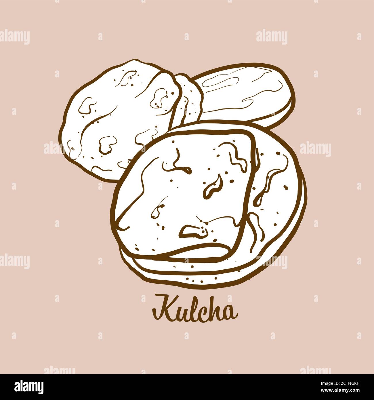 Hand-drawn Kulcha bread illustration. Flatbread, usually known in India ...