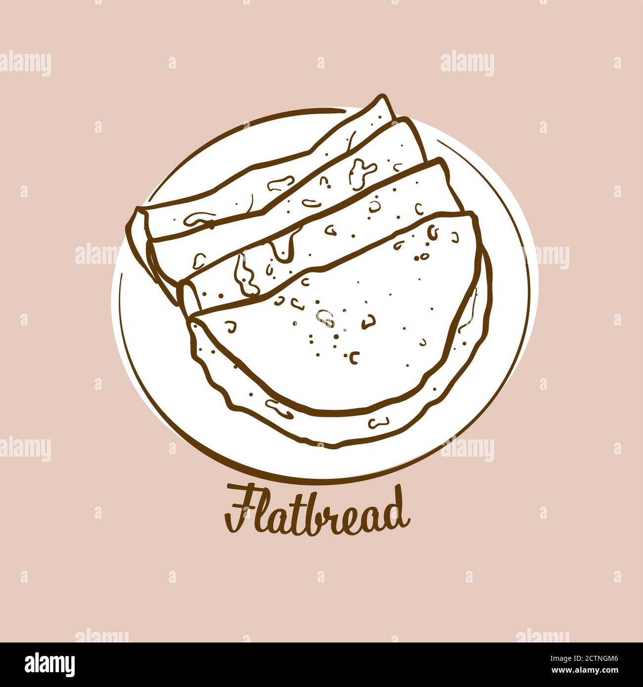 Hand-drawn Flatbread bread illustration. Flatbread, usually known in ...