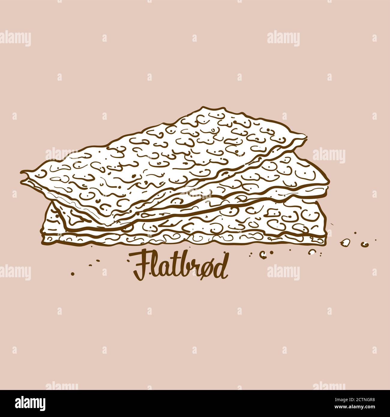 Hand-drawn Flatbrød bread illustration. Flatbread, usually known in ...