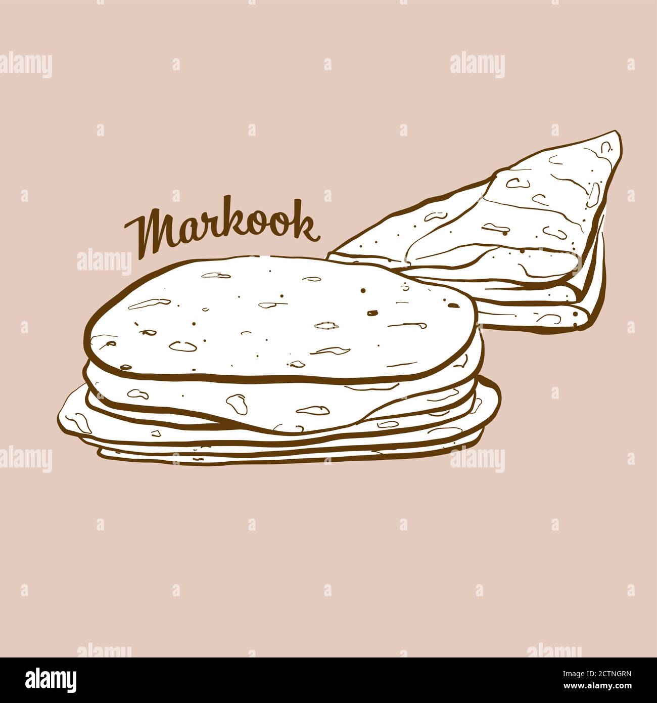 Hand-drawn Markook bread illustration. Flatbread, Saj bread, usually ...