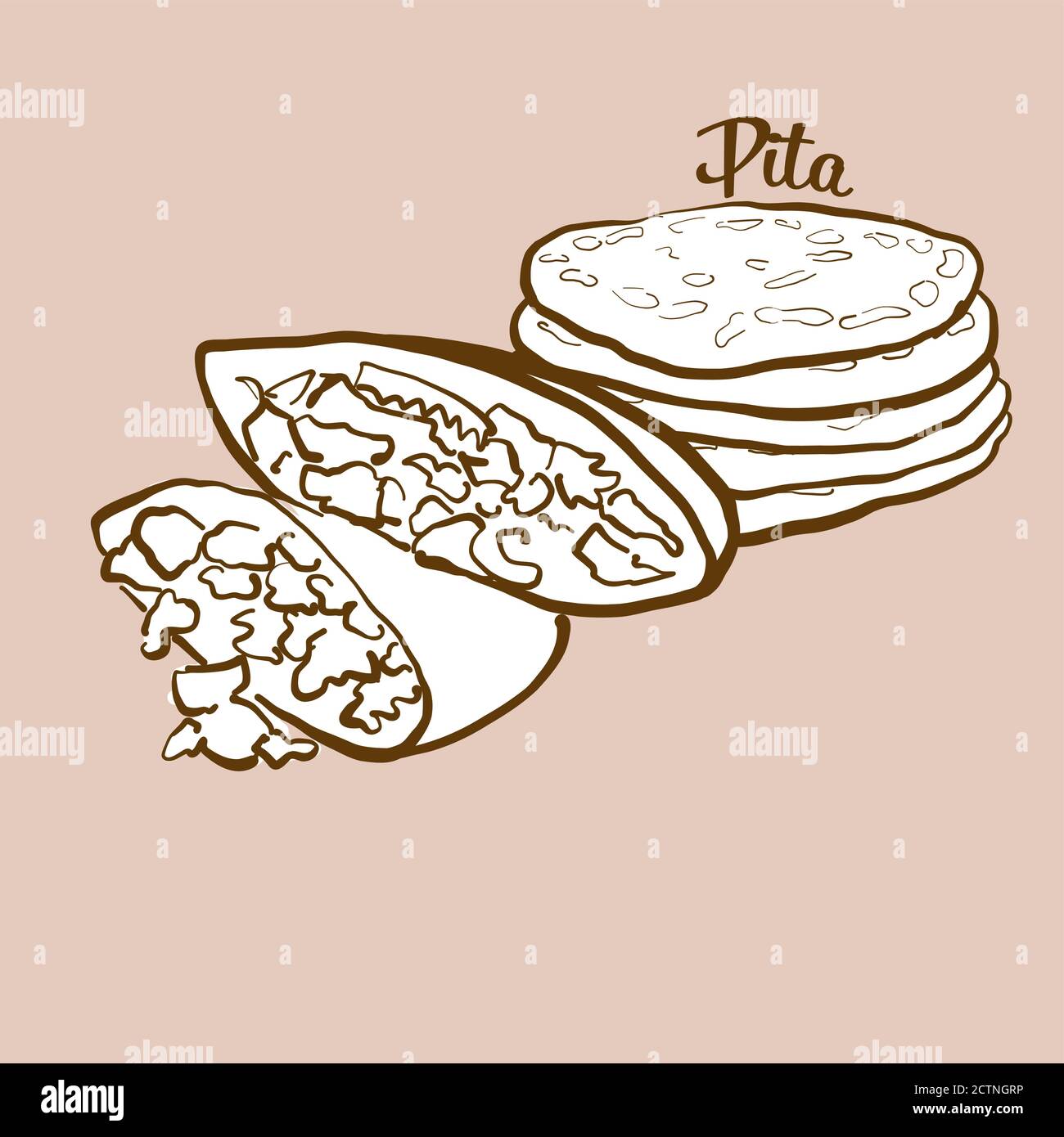 Hand-drawn Pita bread illustration. Flatbread, usually known in Near ...