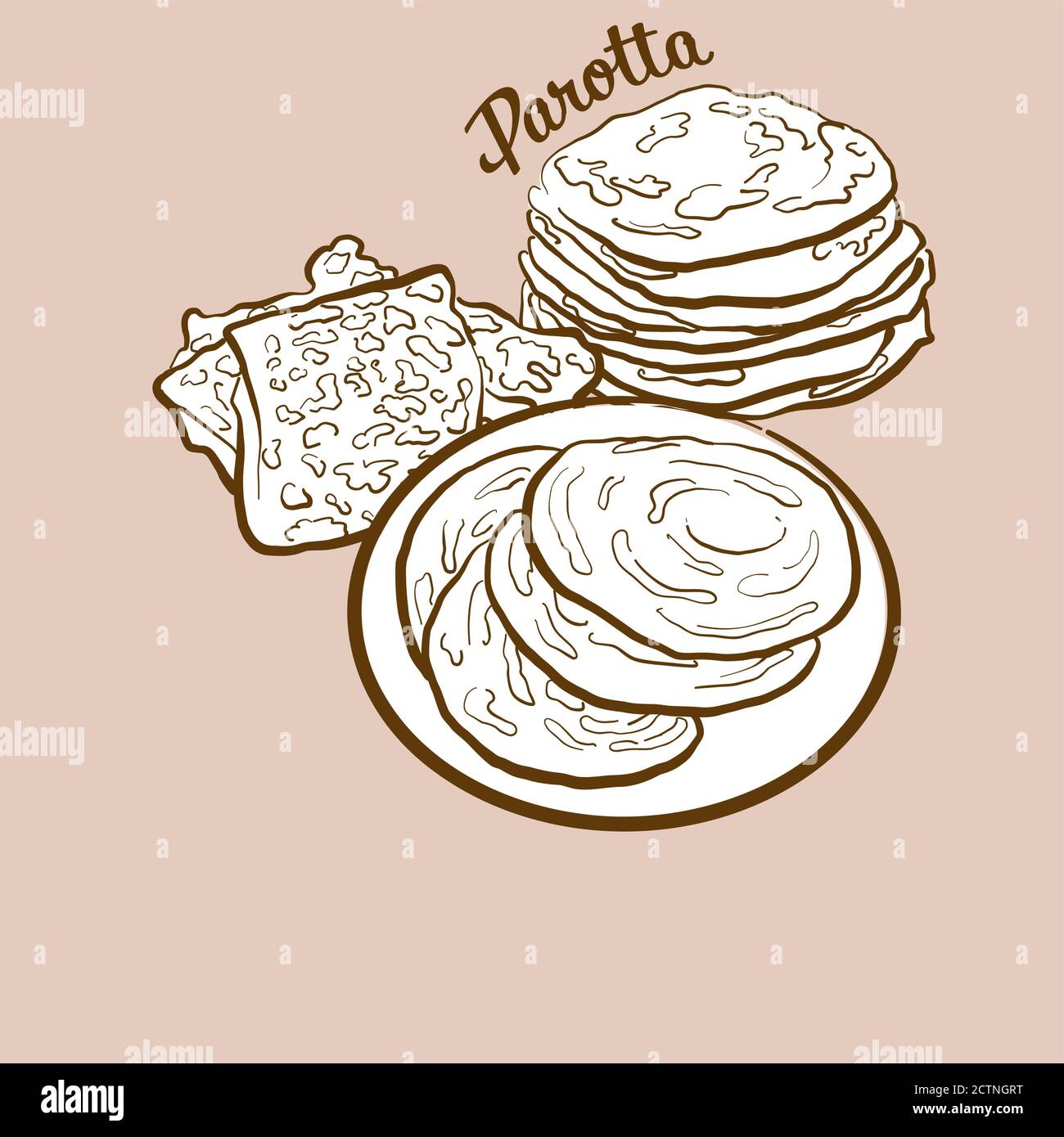 Hand-drawn Parotta bread illustration. Flatbread, usually known in ...