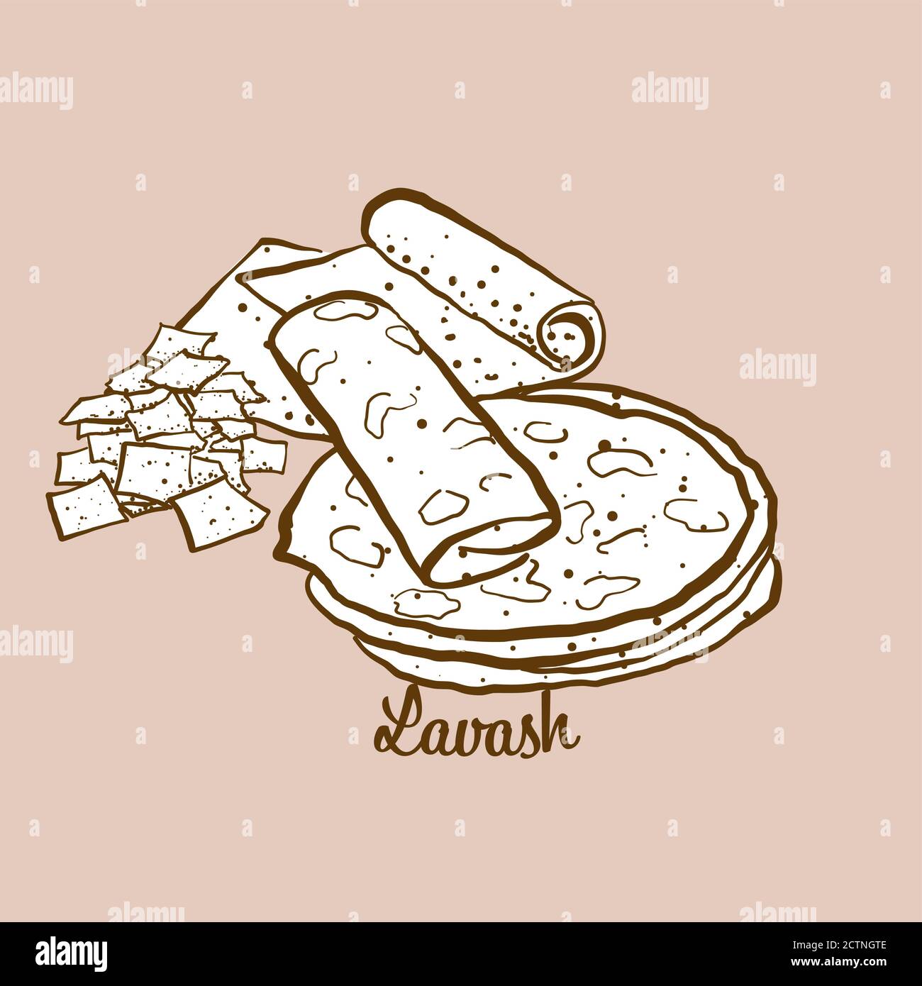 Hand-drawn Lavash bread illustration. Flatbread, usually known in ...