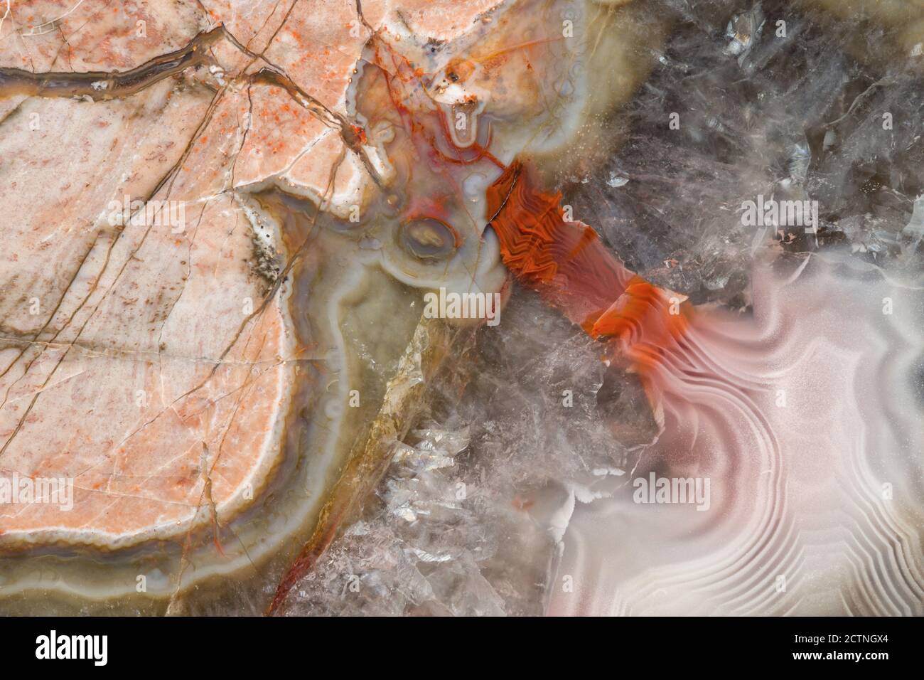 From above close up macro photograph of the agate and quartz structural ...