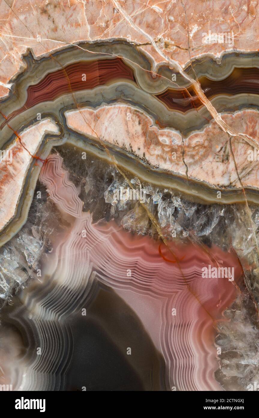 From above close up macro photograph of the agate and quartz structural ...