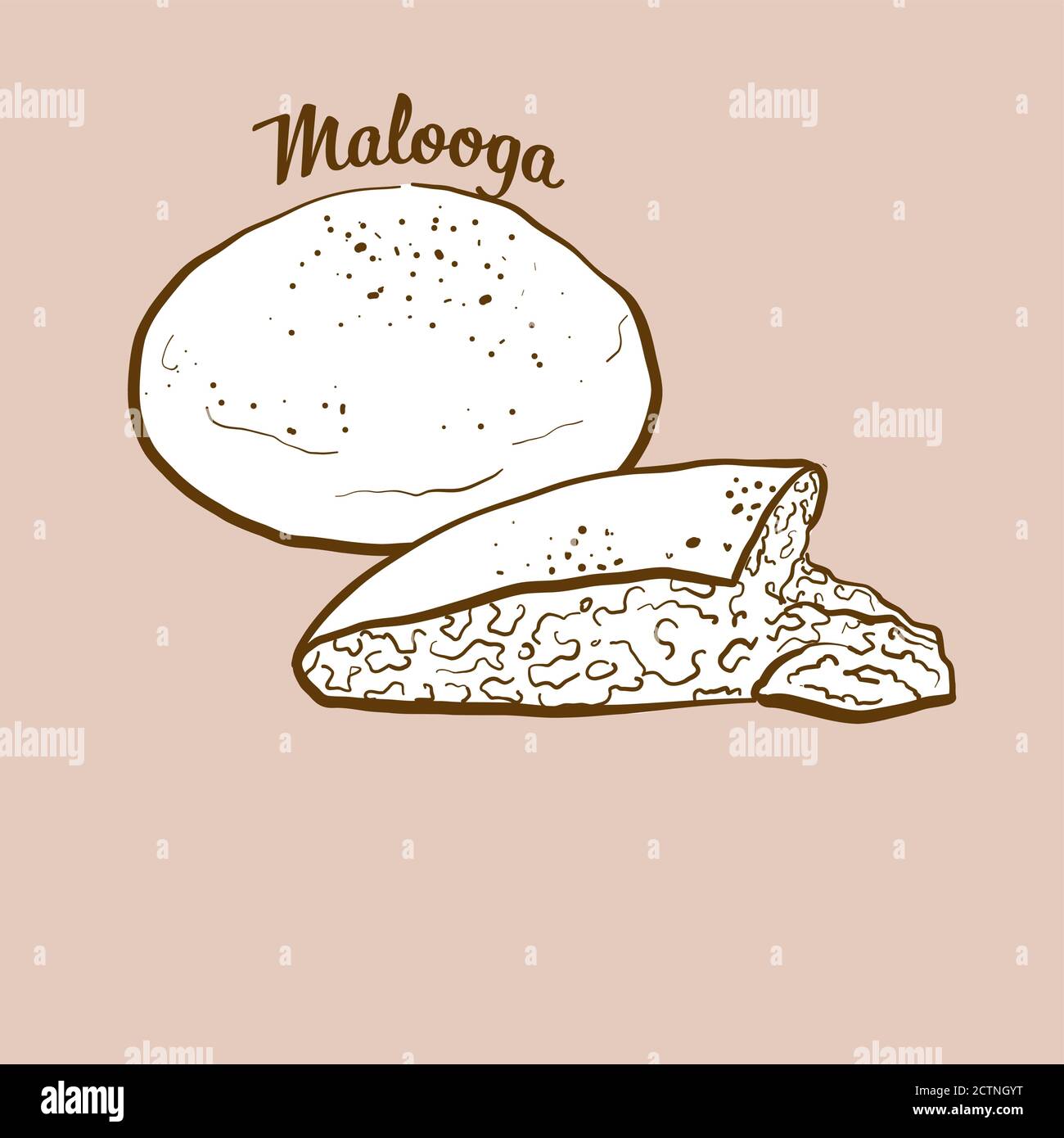 Hand-drawn Malooga bread illustration. Flatbread, usually known in ...