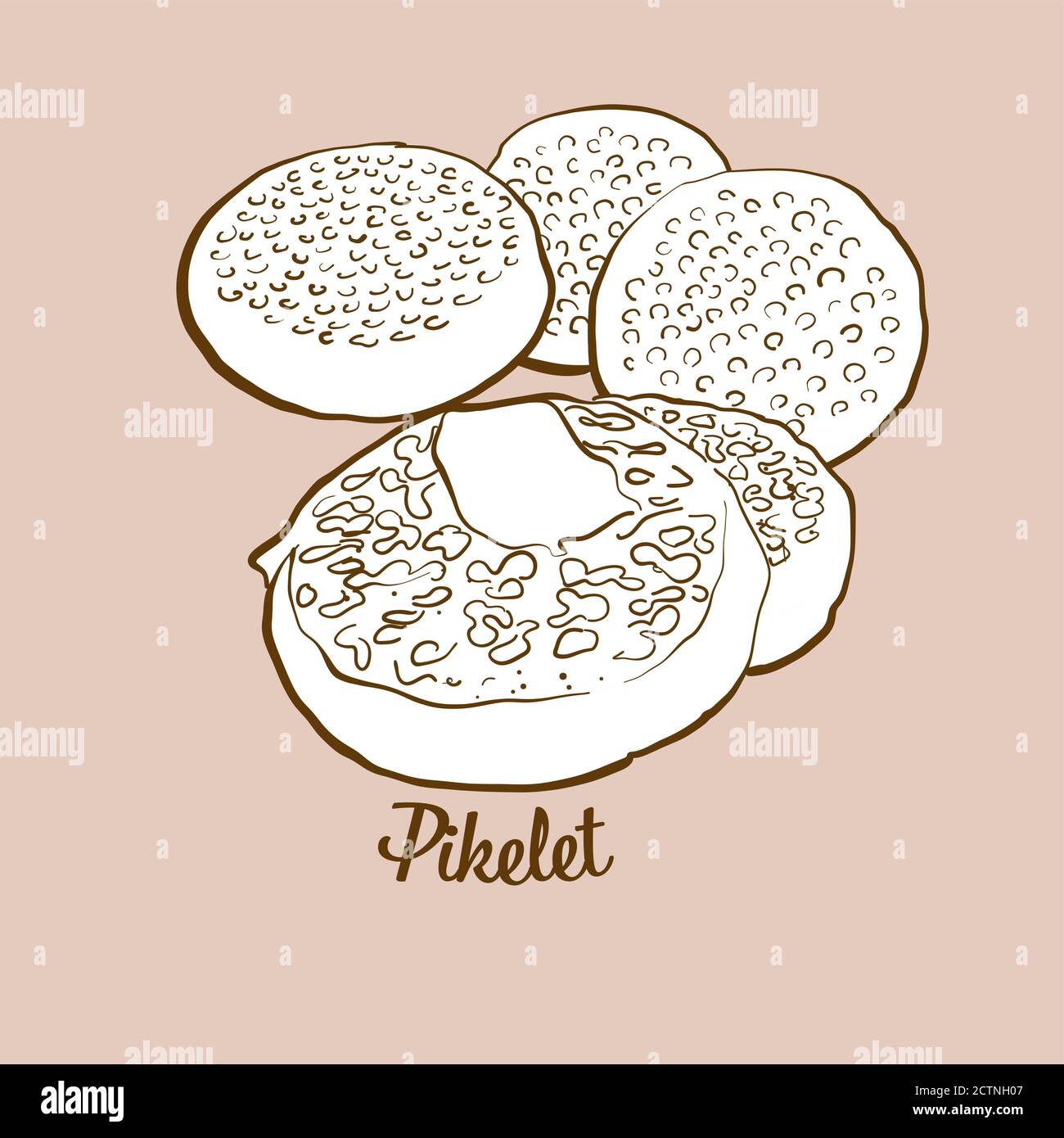 Hand-drawn Pikelet bread illustration. Pancake, usually known in United ...